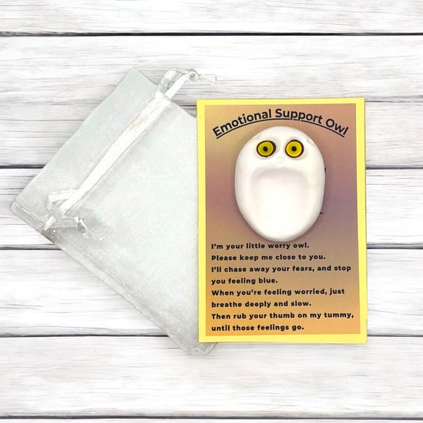 White Worry Stone Owl - Emotional Support Owl F... - Folksy