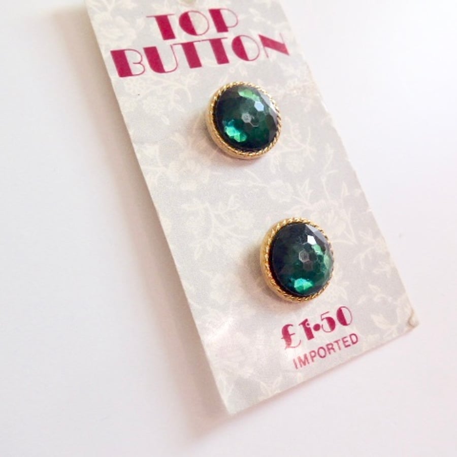 Gold and green buttons, vintage buttons, round... - Folksy