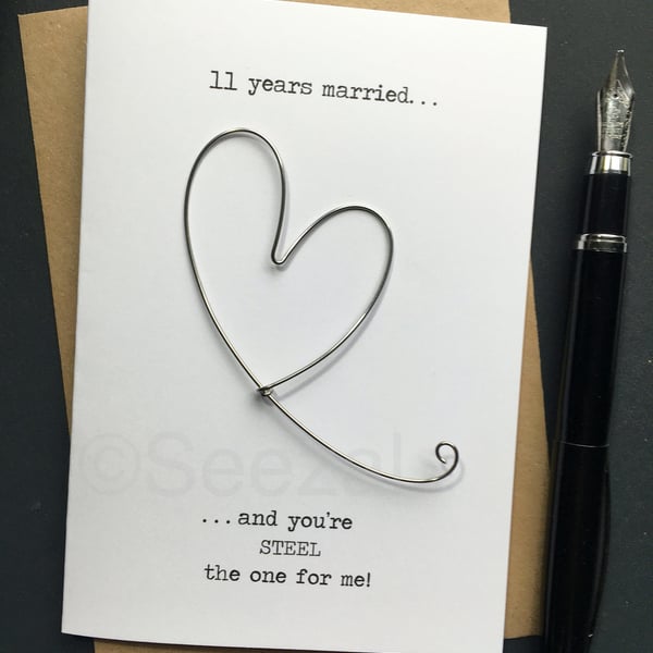 11th Wedding Anniversary Keepsake Card STEEL th... - Folksy