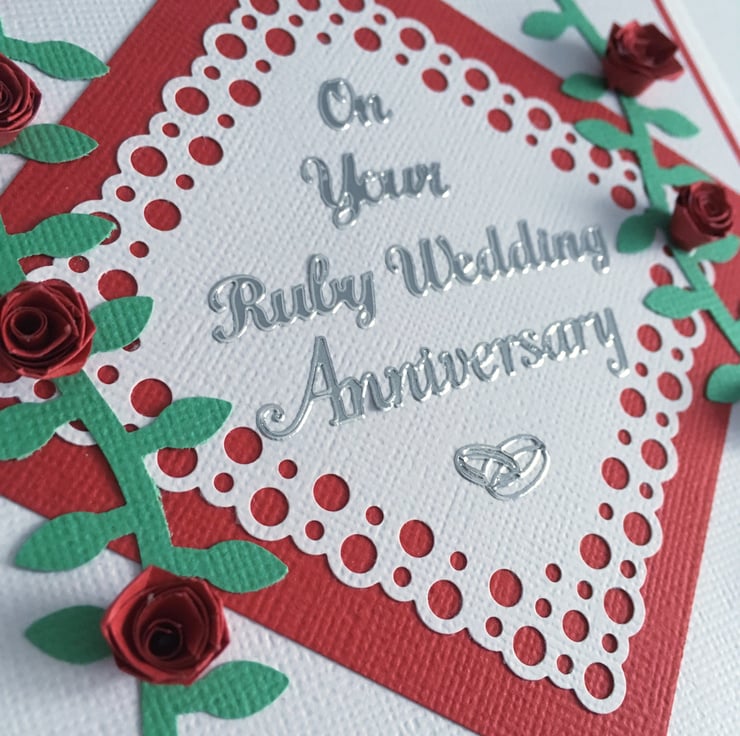 Ruby anniversary card - quilled roses - boxed o... - Folksy