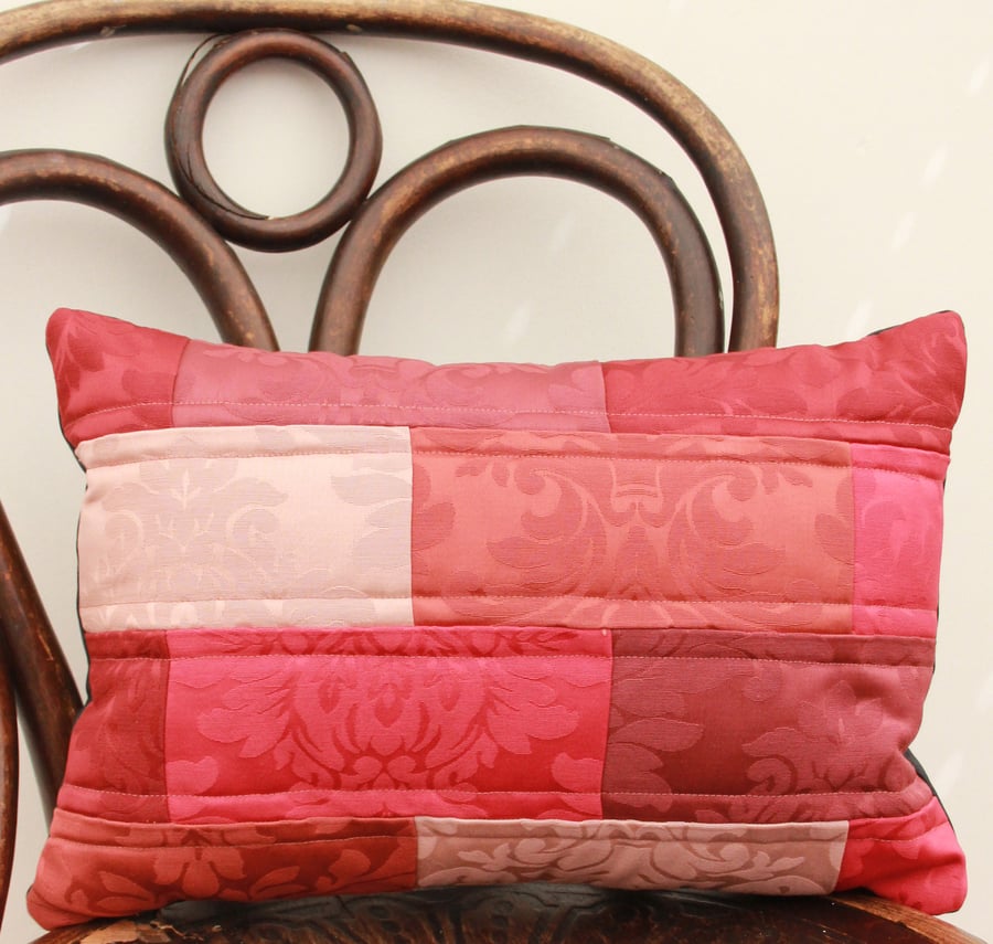 Quilted patchwork cushion - red brick pattern - Folksy