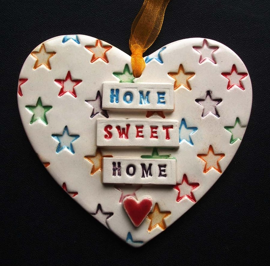 Bright ceramic heart decoration Home Sweet Home - Folksy