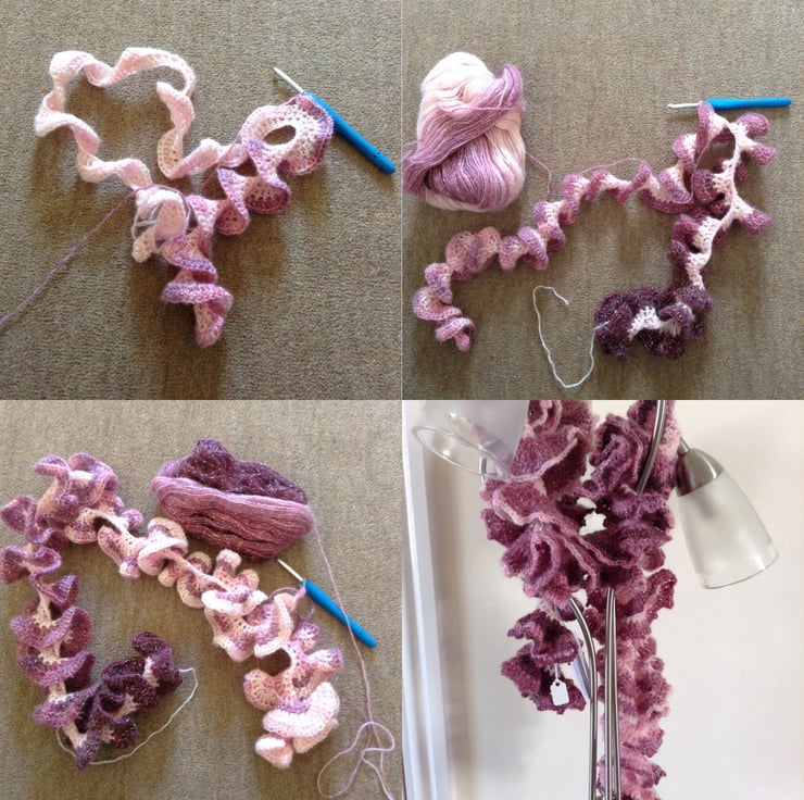 Crochet Frilly Scarf in Shades of Pink with add... - Folksy