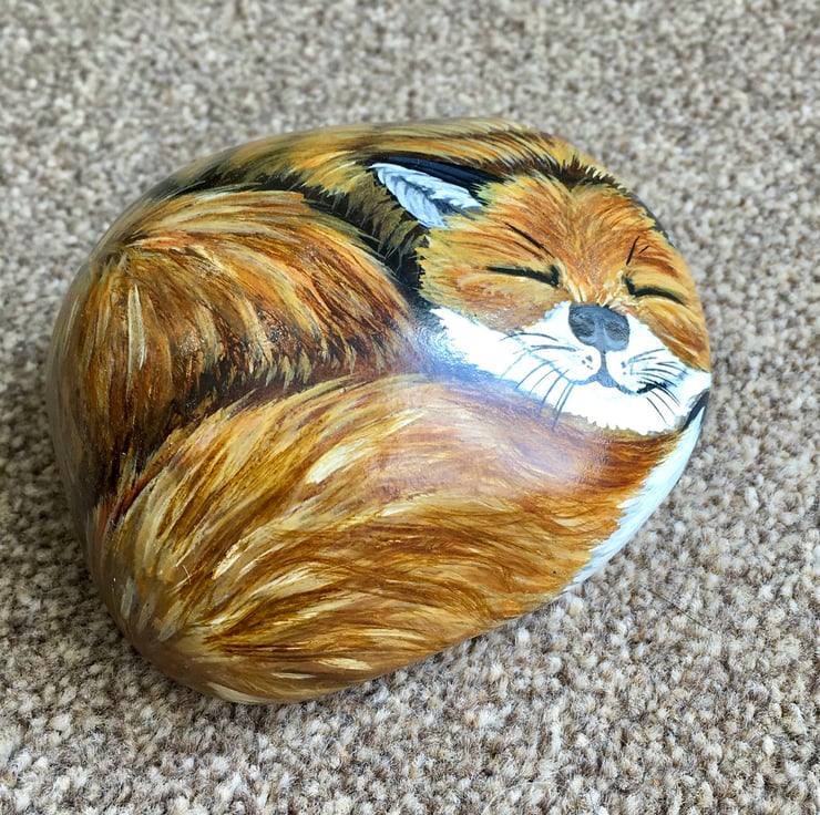 Fox hand painted pebble garden rock art wildlif... - Folksy