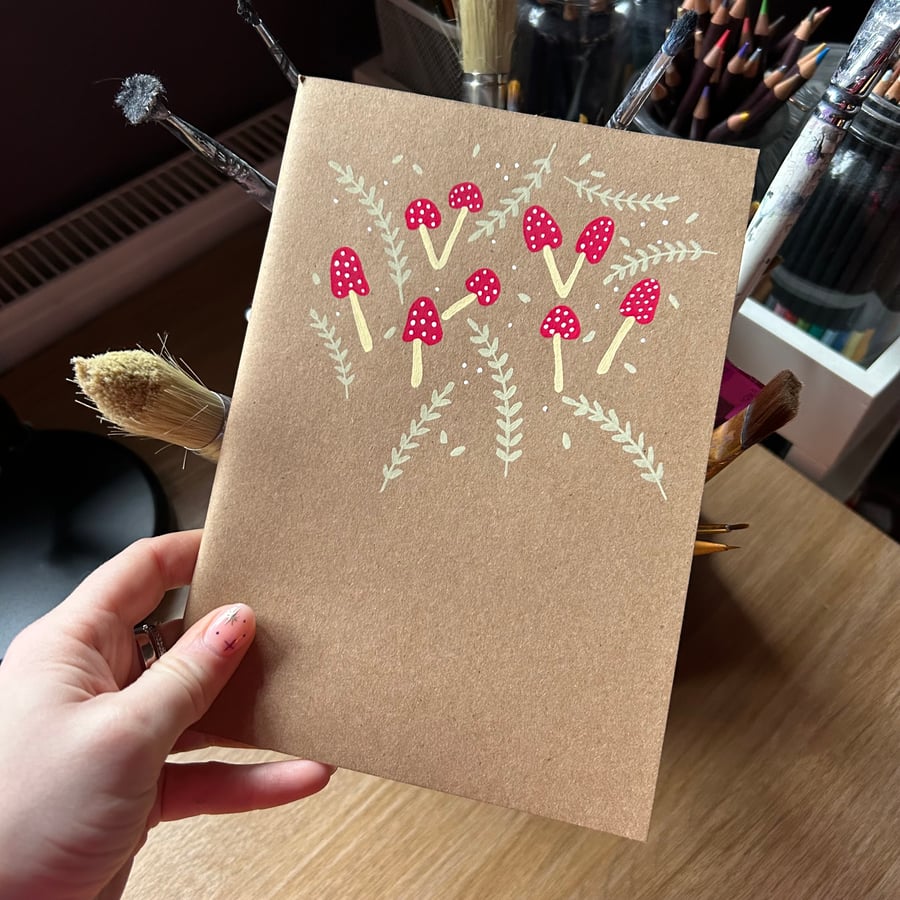 Mushroom Hand painted A5 Sketchbook, Notebook - Folksy