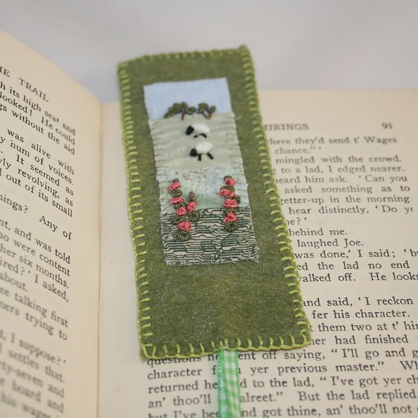 Embroidered Bookmark - Sheep and Foxgloves - Folksy