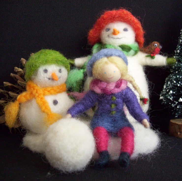 Winter Snowman Set - Needle Felted Christmas De... - Folksy