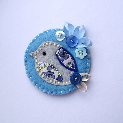 Fabric Bird Brooch - Folksy