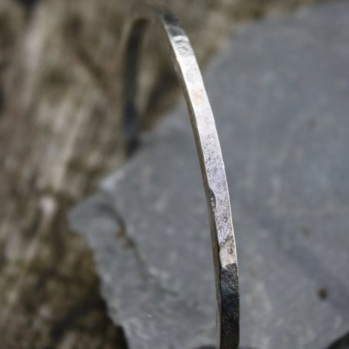 Solid silver oval bangle - Folksy