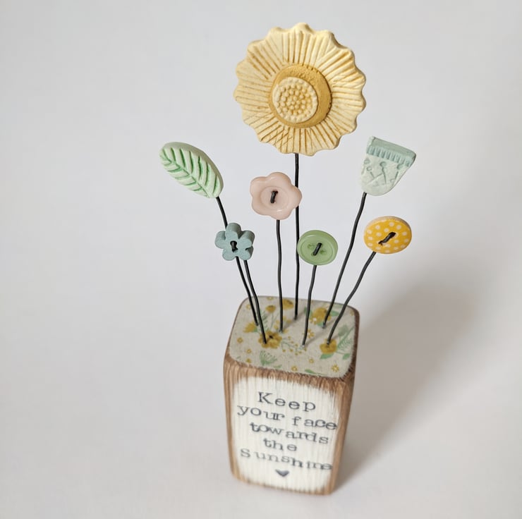Clay and Button Garden in a Wood Block 'Keep yo... - Folksy