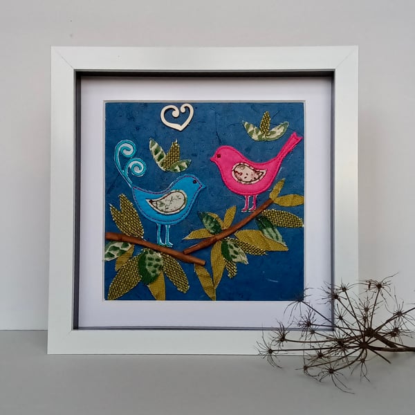 Valentine Pink & blue birds in a tree nurse... - Folksy