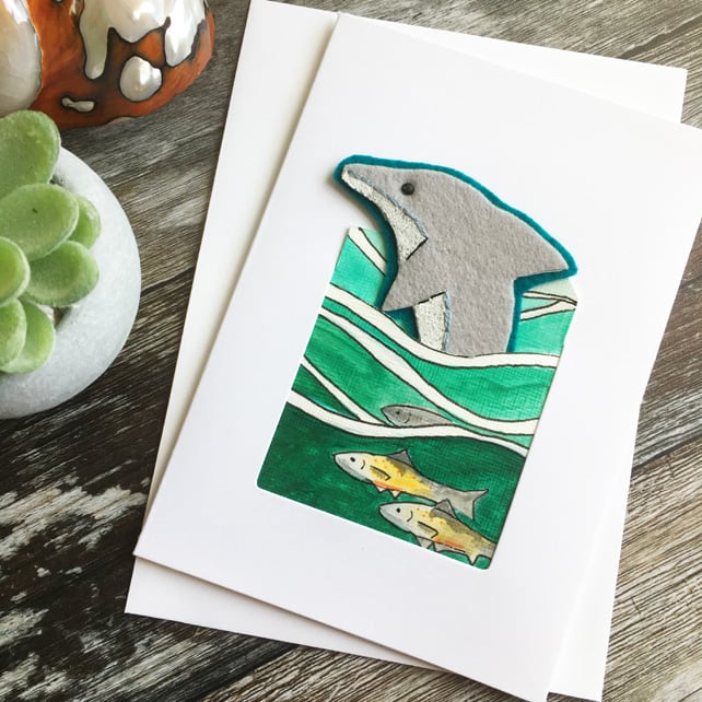ON SALE: Dolphin card, leaping dolphin, handmad... - Folksy