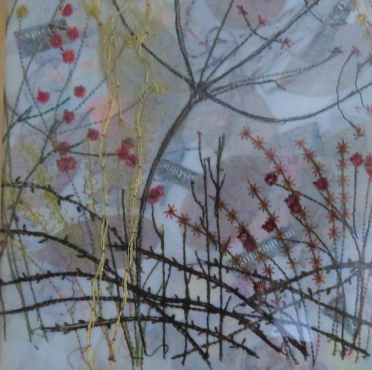 Hedgerow- textile-embroidered picture - Folksy