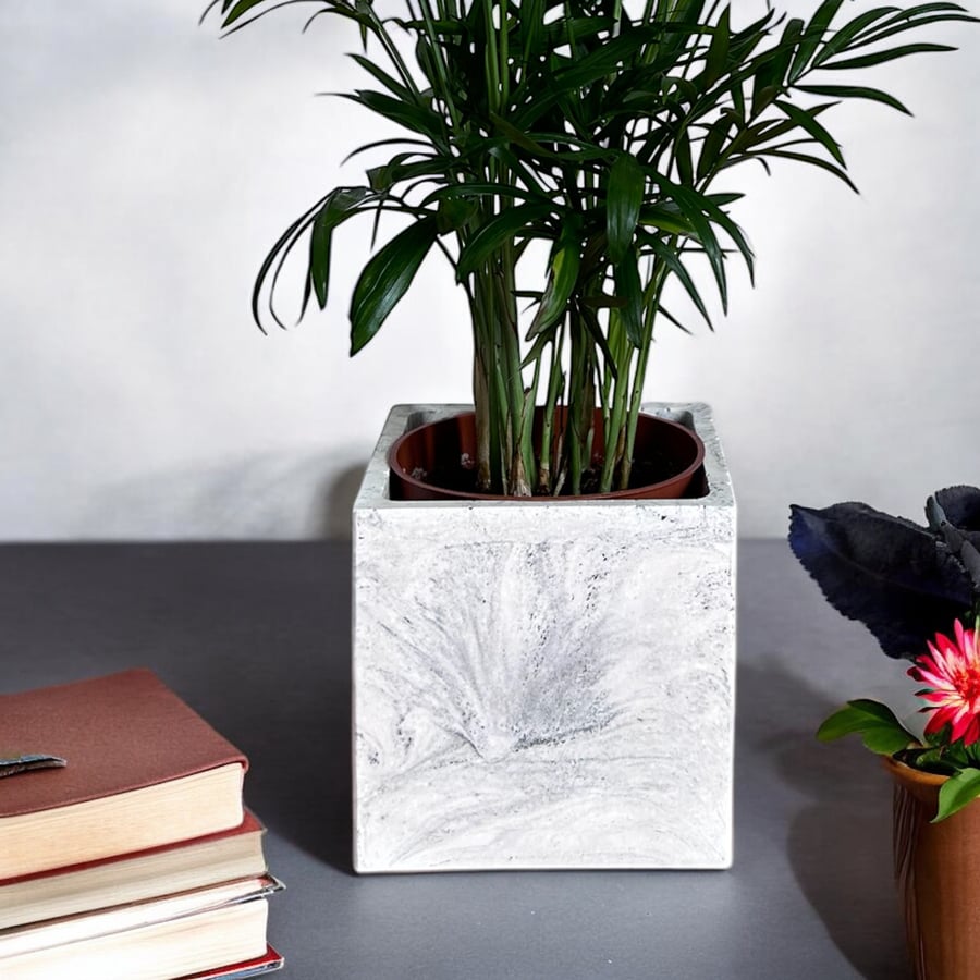 Plant Pot Cube - Unique White with Grey and Bla... - Folksy