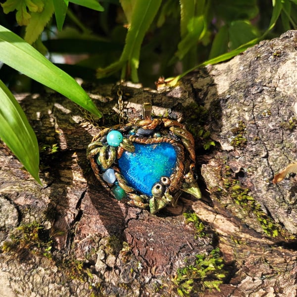Blue Heart Fantasy Necklace, Polymer Clay and R... - Folksy
