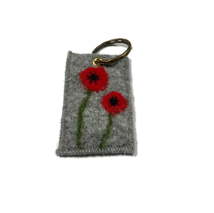 Felt keyring with needle felted poppies - Folksy