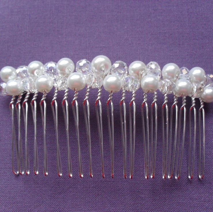 SALE Glass pearl and crystal Hair Comb HC026 - Folksy
