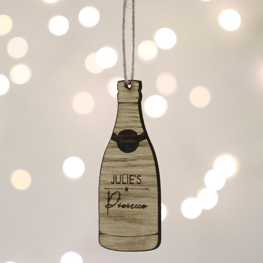 Wooden Prosecco Christmas Decoration - Folksy