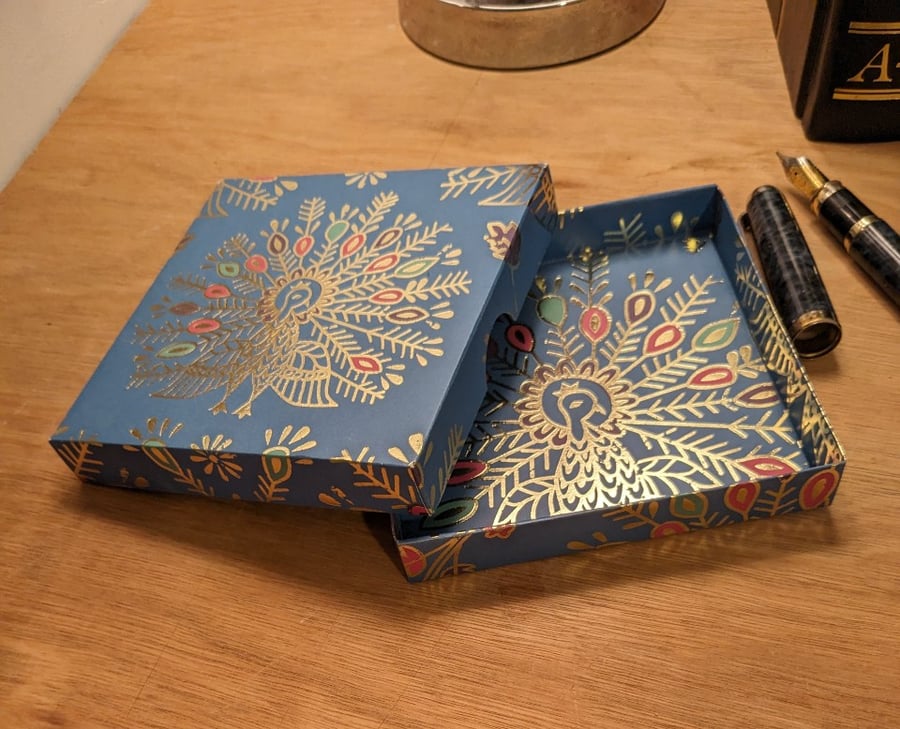 'Blue Peacock' Ultra-thin Gift Box and Card - Folksy