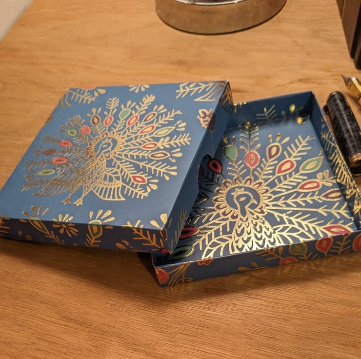 'Blue Peacock' Ultra-thin Gift Box and Card - Folksy