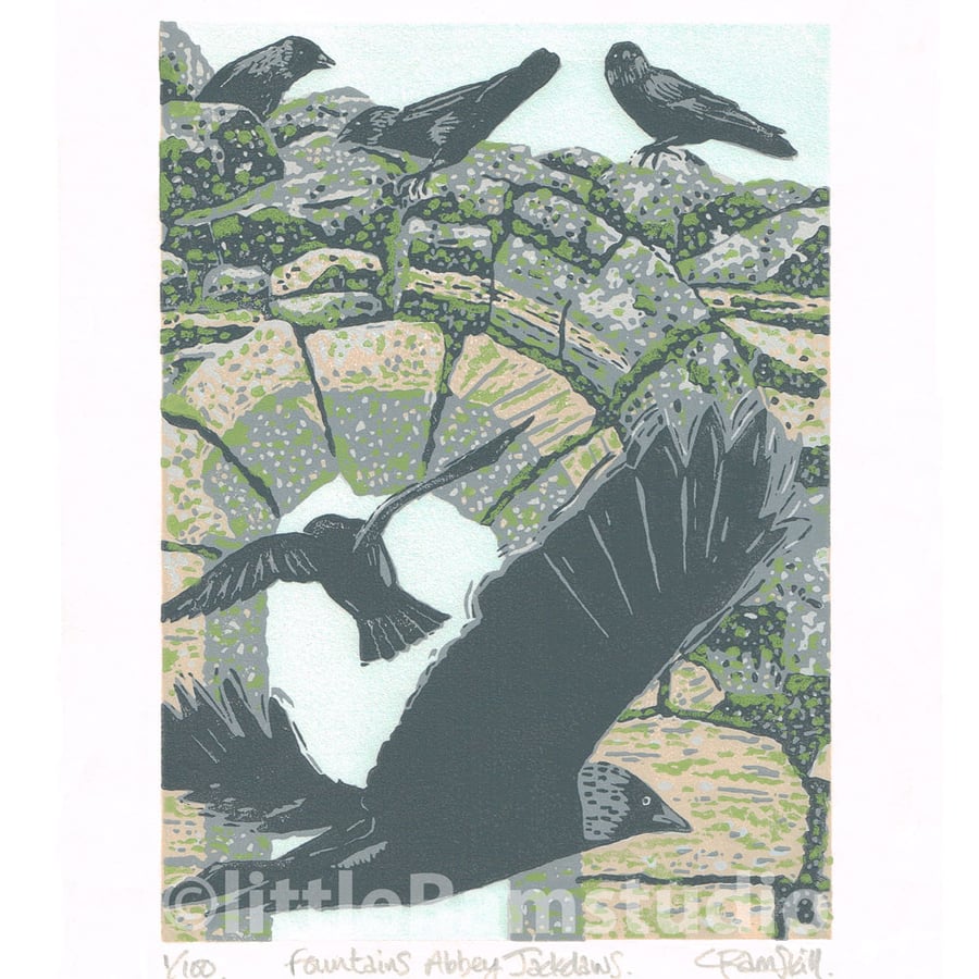 Jackdaws - hand cut limited edition linocut print - Folksy