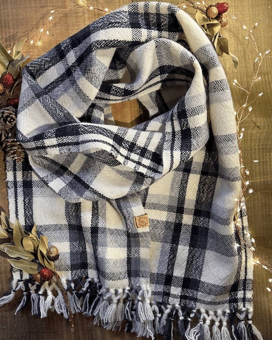 Monochrome Scarf 'Shaftesbury Plaid' Hand Dyed ... - Folksy