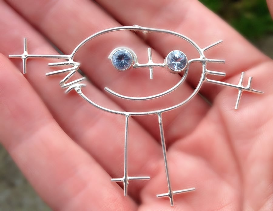 A silver pendant made from a childs drawing wit... - Folksy
