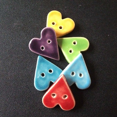 set of 6 rainbow coloured ceramic heart buttons - Folksy
