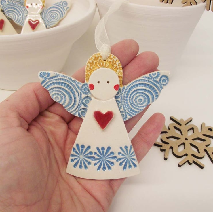Ceramic Christmas Angel Pottery angel guardian ... - Folksy