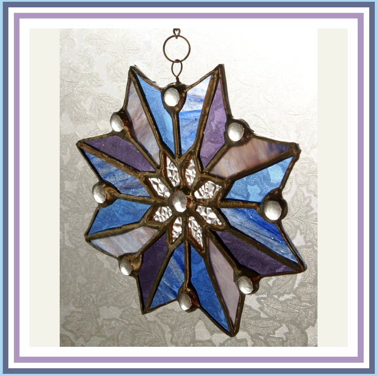Cornflower Blue Star Flower Suncatcher Stained ... - Folksy
