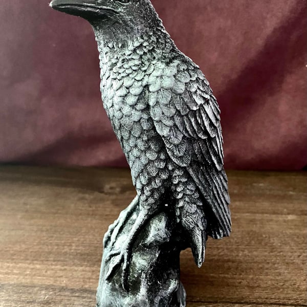 Handmade Cast Stone Raven. Painted Black & ... - Folksy