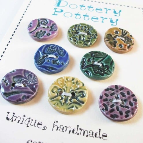 Set of 8 multi-coloured ceramic buttons - Folksy