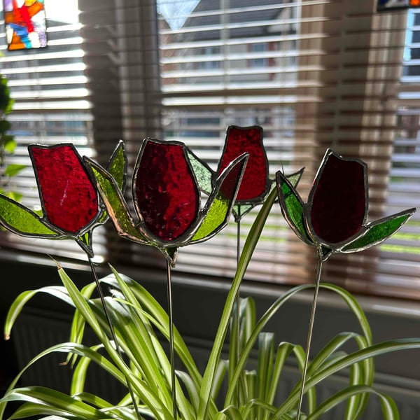 Red Rose planter in stained glass - Folksy
