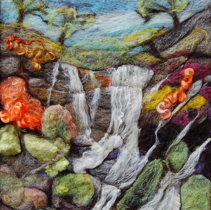 Textile art picture - Waterfall - Needle felte... - Folksy
