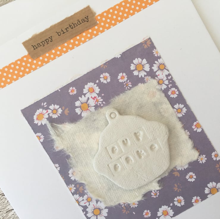Happy Birthday card, air dry clay cup cake desi... - Folksy