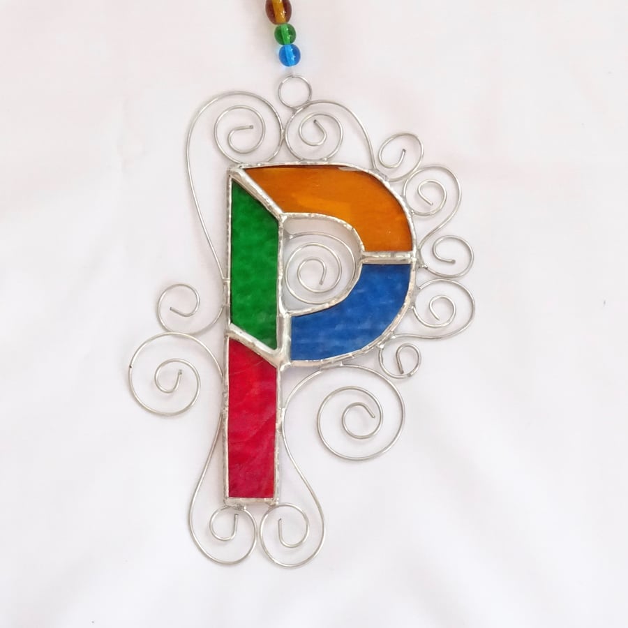 Stained Glass Letter P Suncatcher - Multi - Folksy