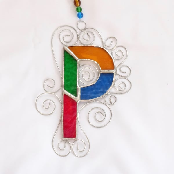 Stained Glass Letter P Suncatcher - Multi - Folksy