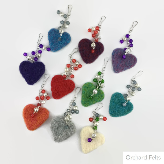 Orange needle felted heart bag charm with beadi... - Folksy