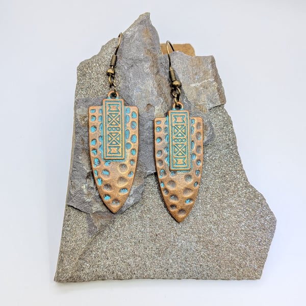 Artisan Native american Copper-Tone Shield Dang... - Folksy