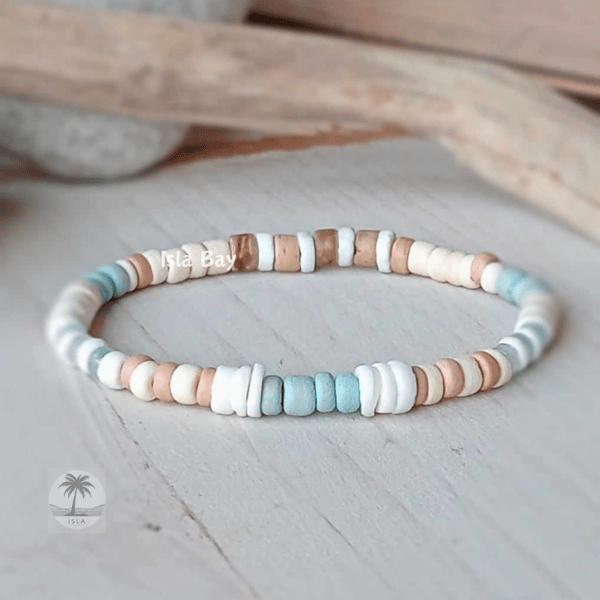 Summer Bracelet, Coconut Wood, Aquamarine, Lit... - Folksy
