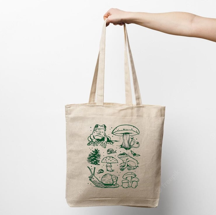 Snail,Frog & Mushroom tote bag, Cottagecore... - Folksy
