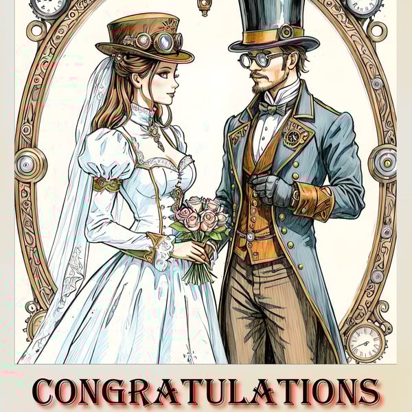Congratulations Steampunk Card A5 - Folksy