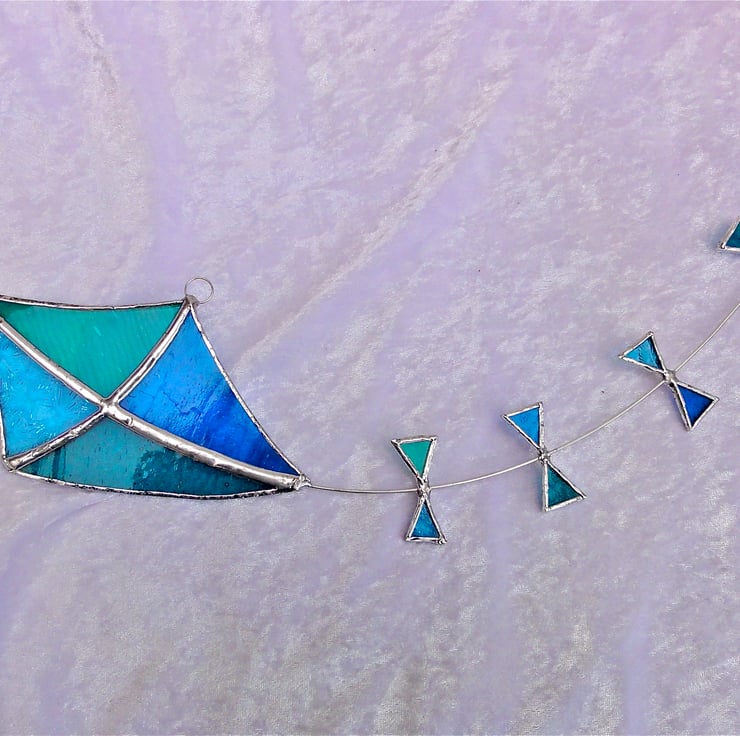 Stained Glass Kite Suncatcher - Turquoise Blue - Folksy