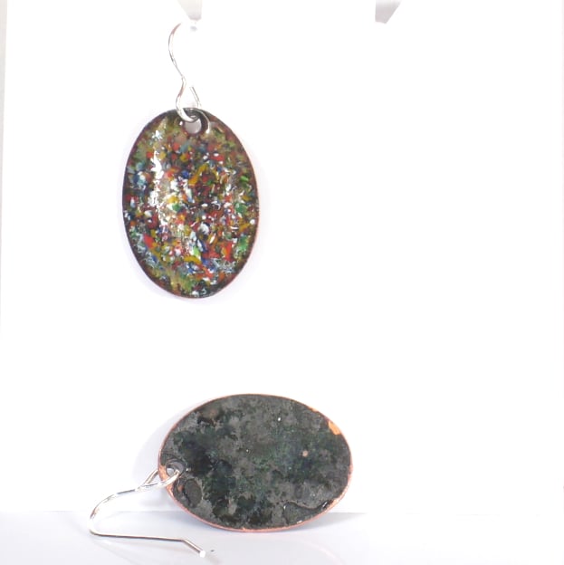 multicolour, enamel chip on clear earrings - ov... - Folksy