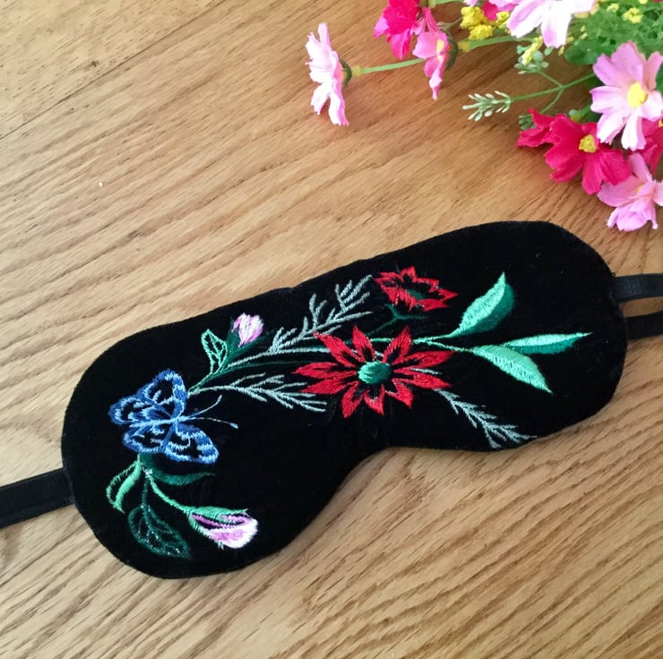 Velvet Sleepmask, crimson and sapphire floral e... - Folksy