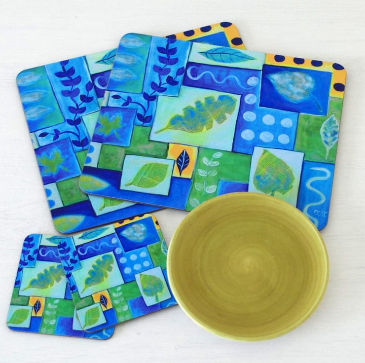Set of 2 Green and Blue Placemats and Coasters ... - Folksy
