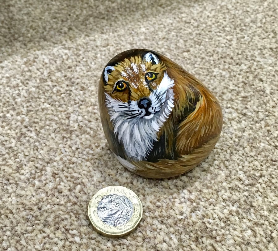 Fox hand painted pebble garden rock art wildlif... - Folksy