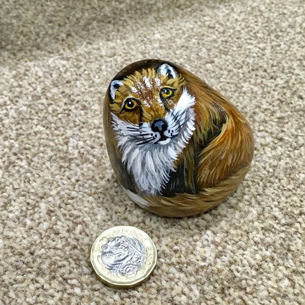 Fox hand painted pebble garden rock art wildlif... - Folksy