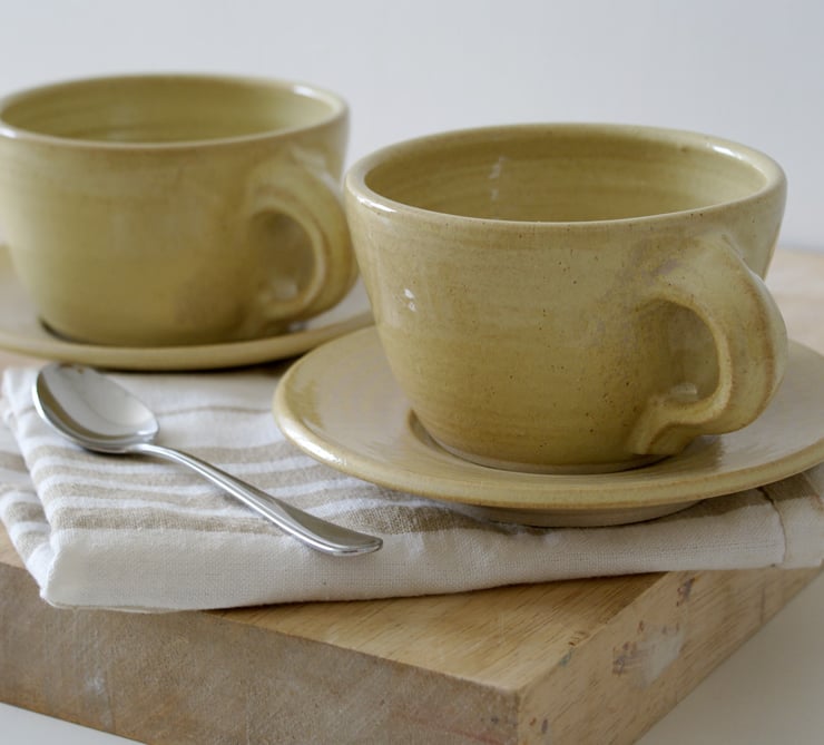 Pottery cappuccino cups and saucers - a handmad... - Folksy