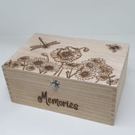 Memory box, keepsake box, pyrography wildflower... - Folksy